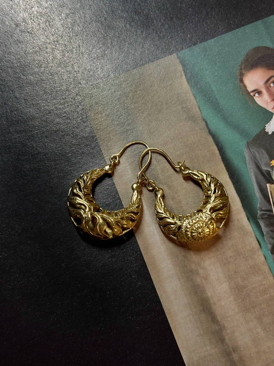 Ukrainian Earrings “Fern Flower” – Brass Ethnic Jewelry, Folk Earrings